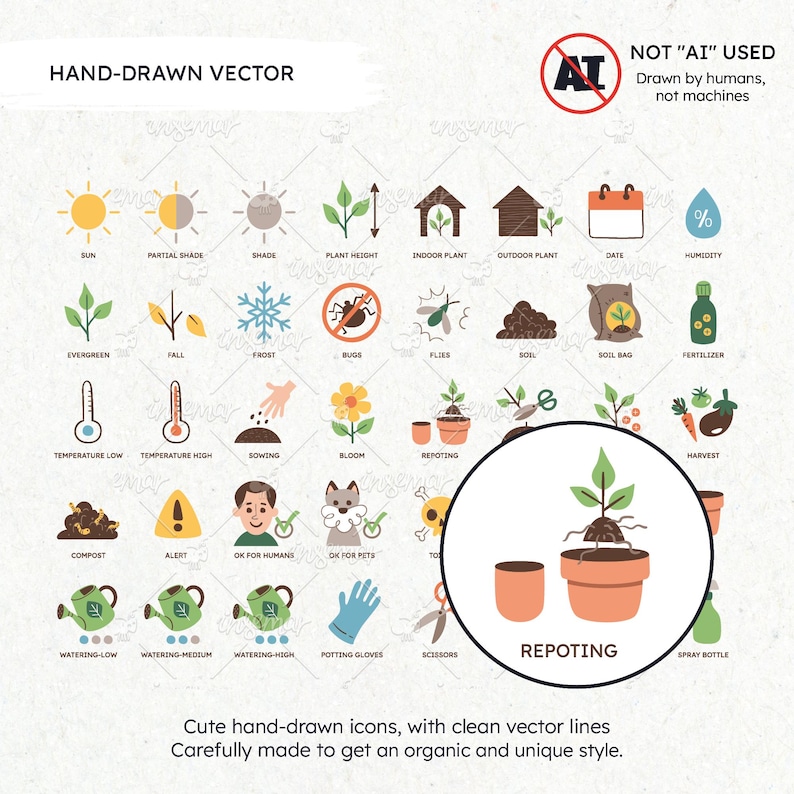 Plant Care Icons: Gardening Vector Set (SVG, EPS, PNG) Digital Download ...