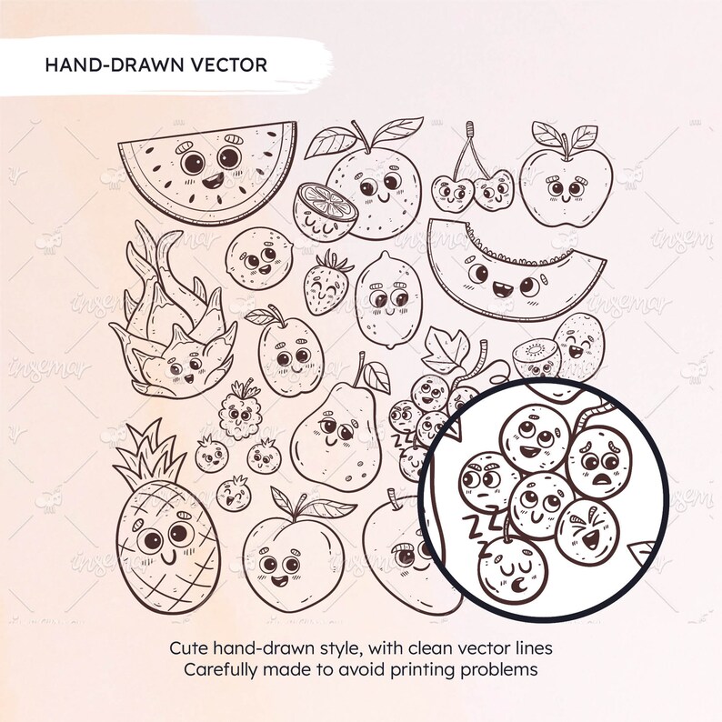 Fruit Doodle Set, Cute Fruits Collection, Cartoon Illustration, Happy ...