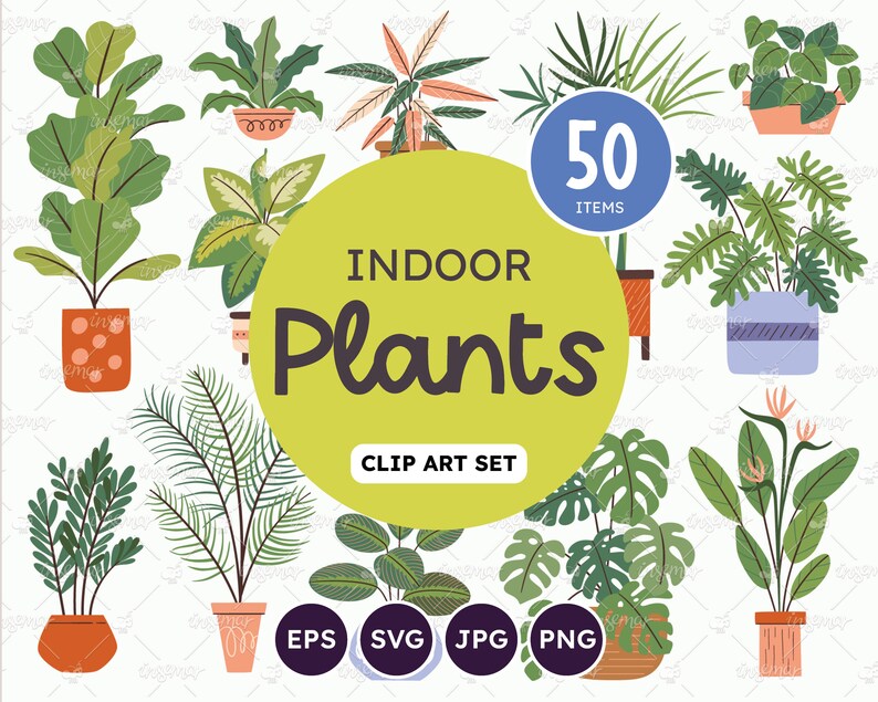 Houseplant Clipart Set, Indoor Plant Clip Arts, Hand-drawn Potted ...