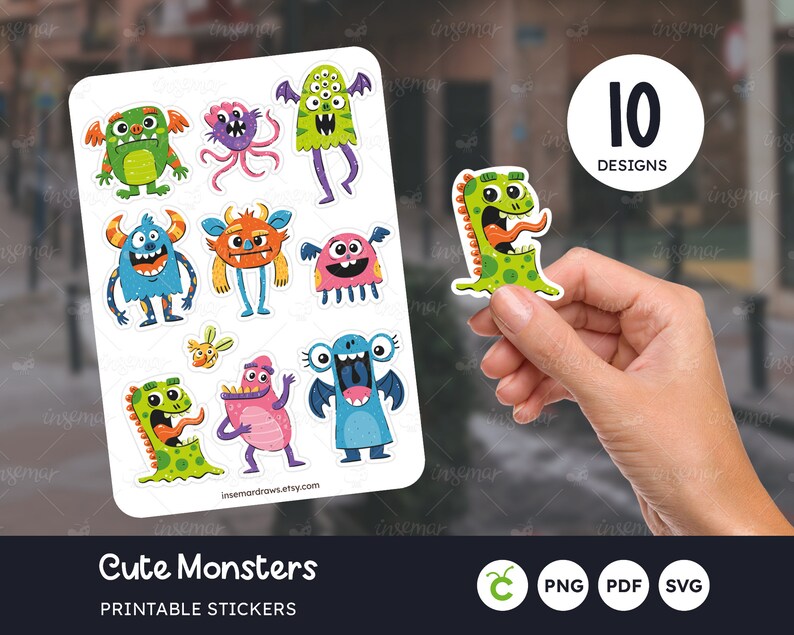 Monster Stickers, Printable Stickers, Cute Monsters, Print at Home ...