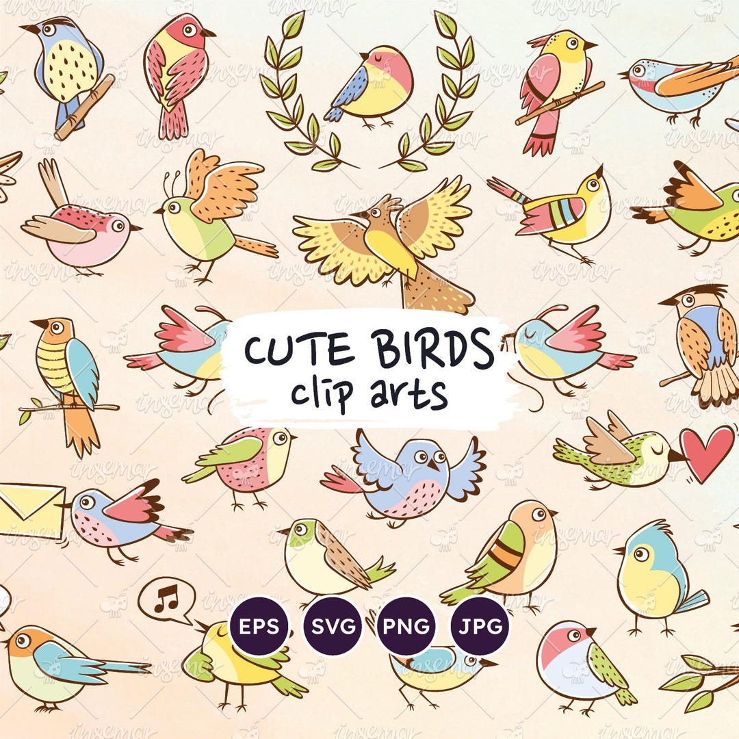 Bird Clipart Set, Cute Bird Illustrations, Little Bird Cliparts, Lovely ...