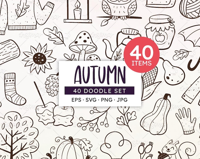 Doodle Autumn Svg Autumn Clipart Fall Season Svg Outline Svg ...