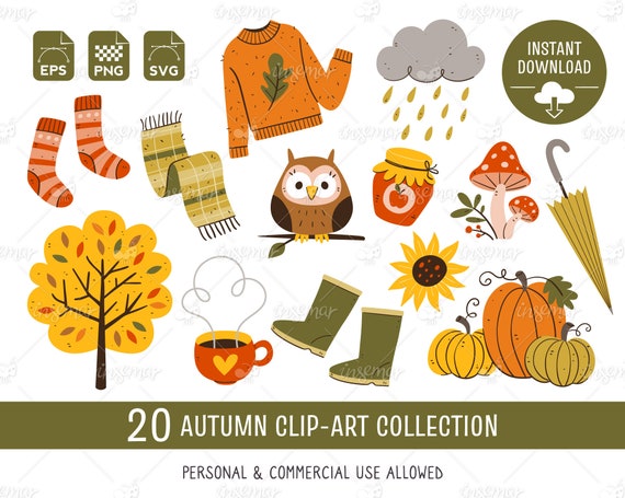 Autumn Clip-art Collection / Cute Autumn Elements / Fall - Etsy