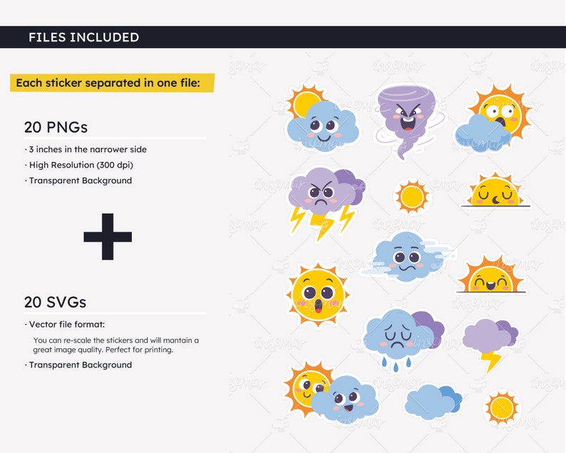 Weather Stickers, Emoticon Printable Stickers, Mood Stickers, Sunny ...
