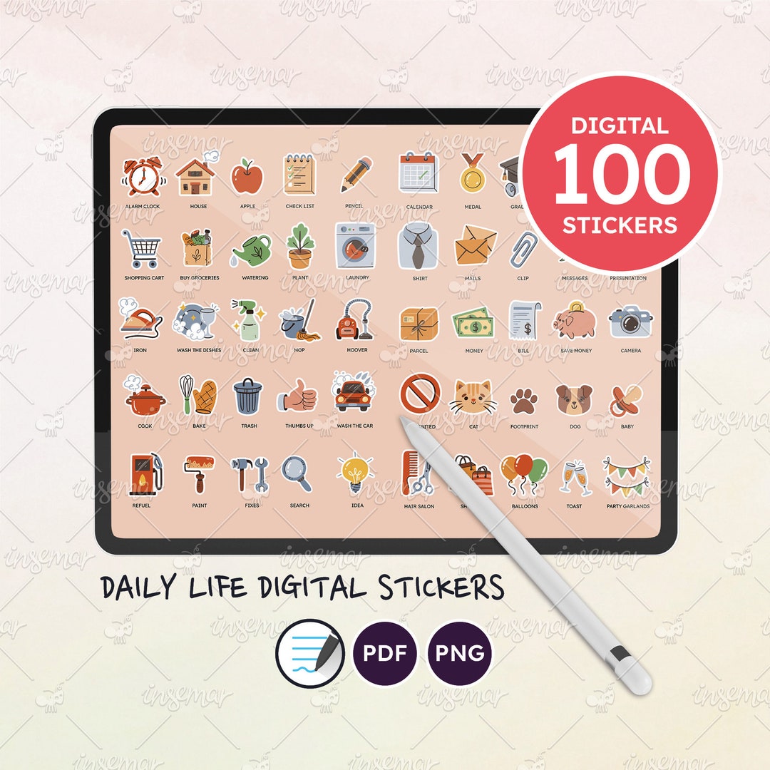 Daily Life Stickers for Digital Planners, 100 Everyday Stickers ...