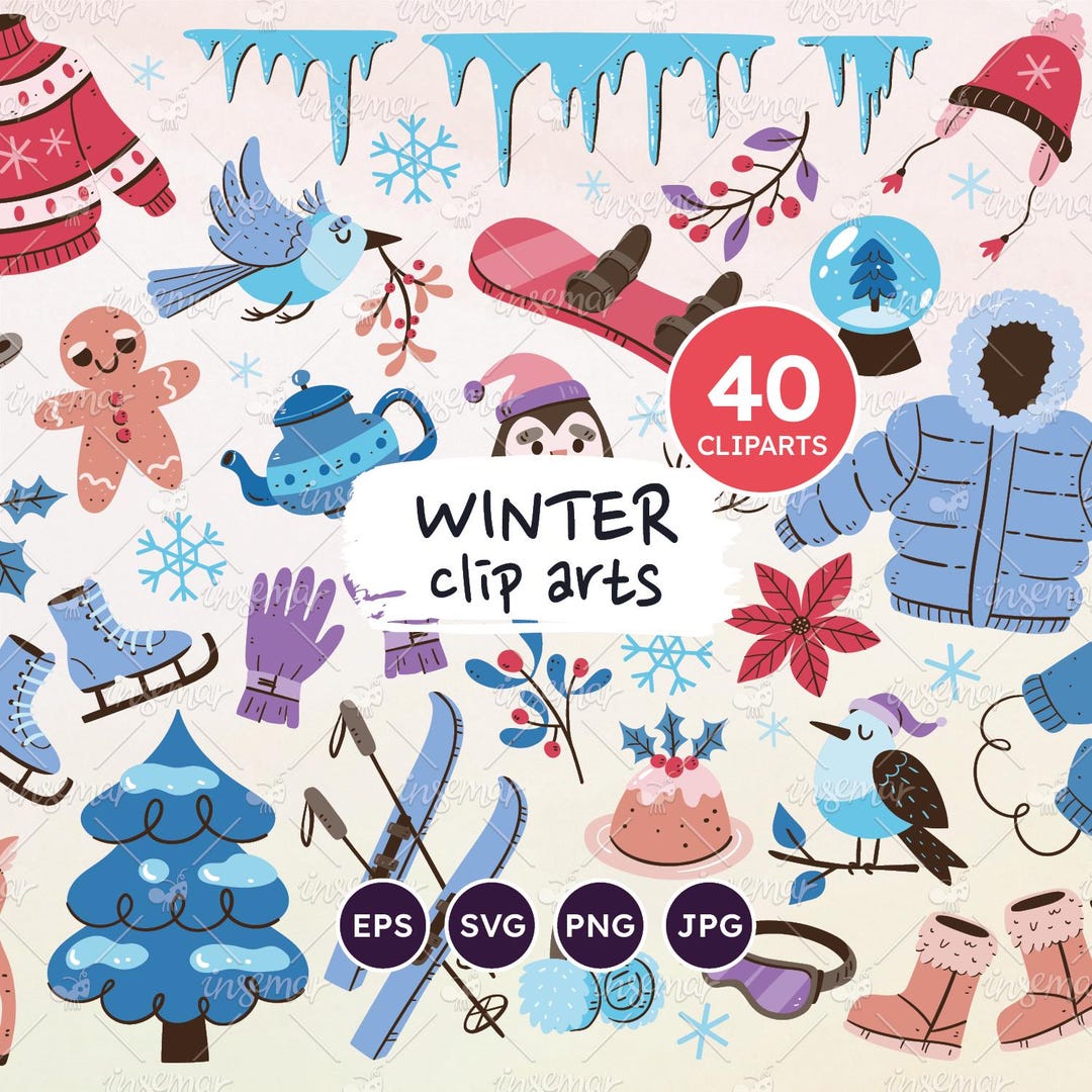 Winter Clipart Collection 40 Pcs, High-quality Cute Winter Designs for ...