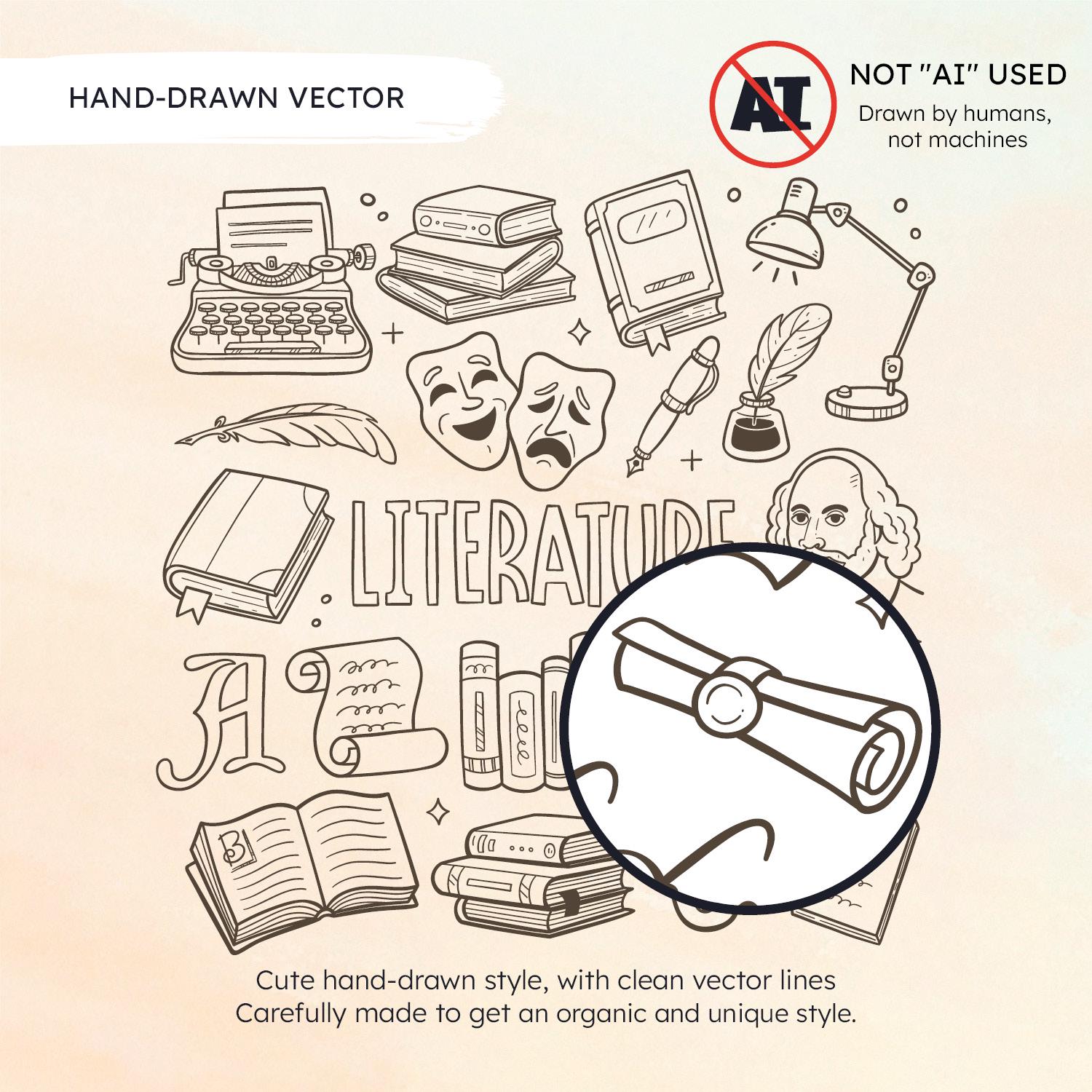 Literature Doodle Clipart Set: School Subject Graphics (EPS, SVG, PNG ...
