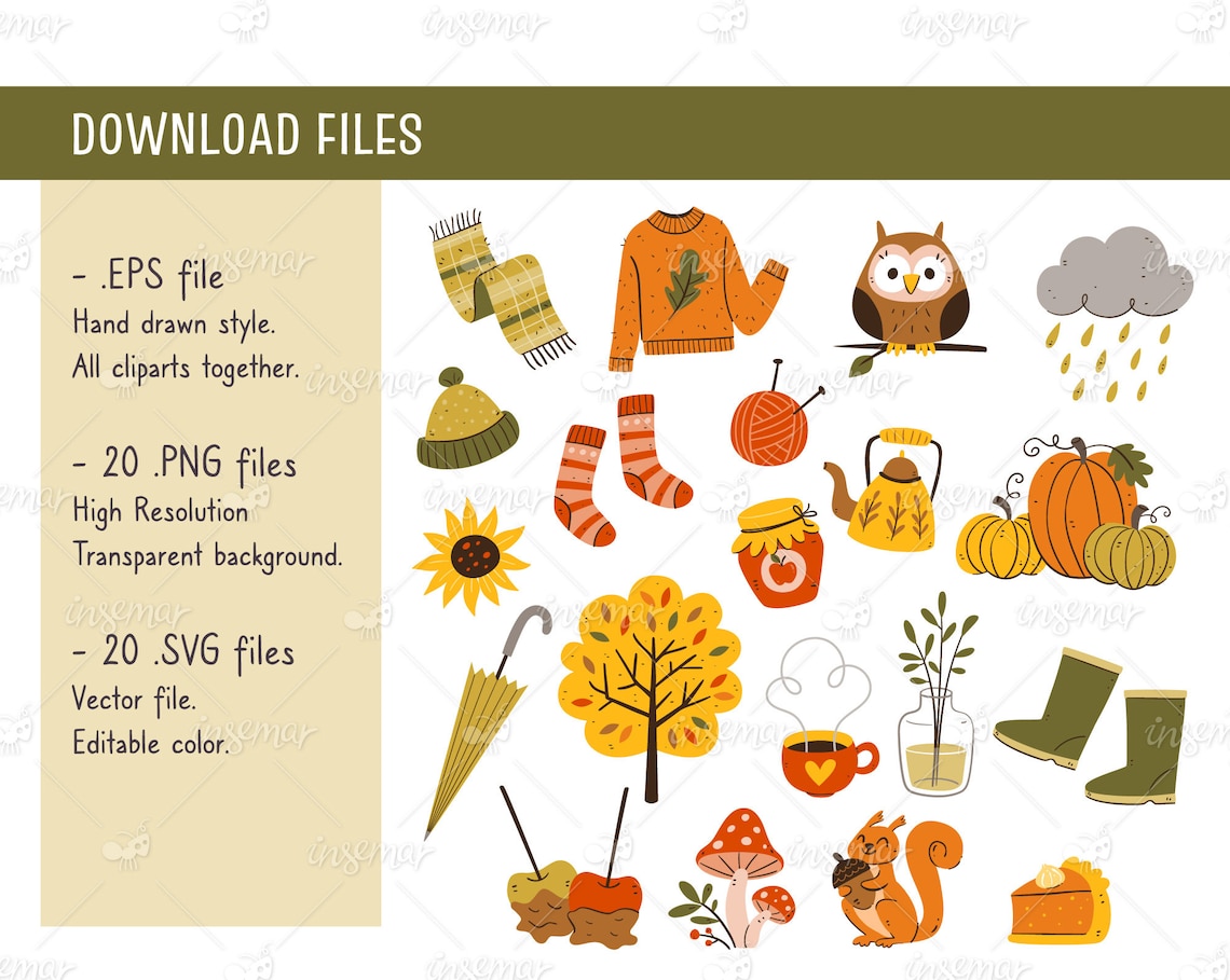 Autumn Clip-art Collection / Cute Autumn Elements / Fall - Etsy
