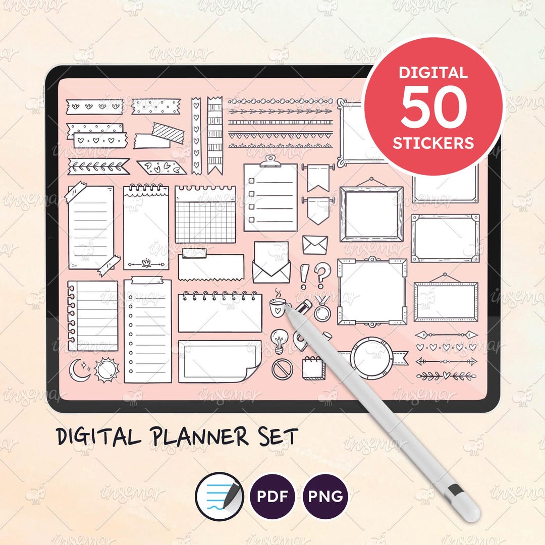 Planner Digital Stickers, Doodle BUJO Stickers, Planner Notes, Washi ...