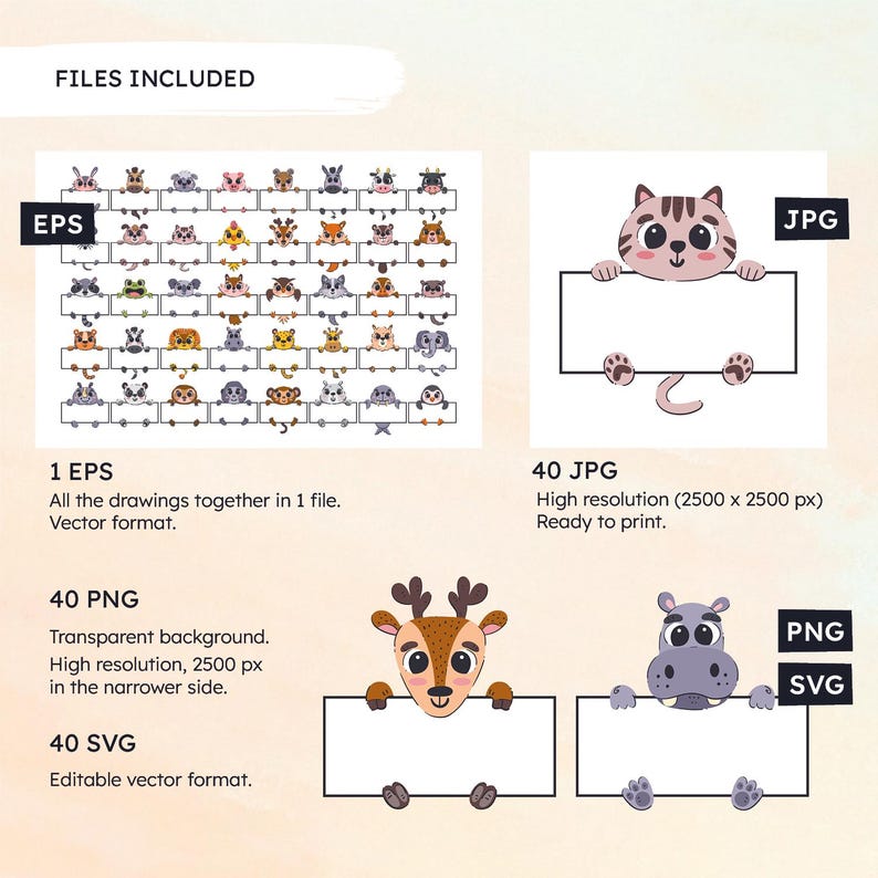 Animals Holding Banners, Label Template, Animal Cliparts, Identifiers ...