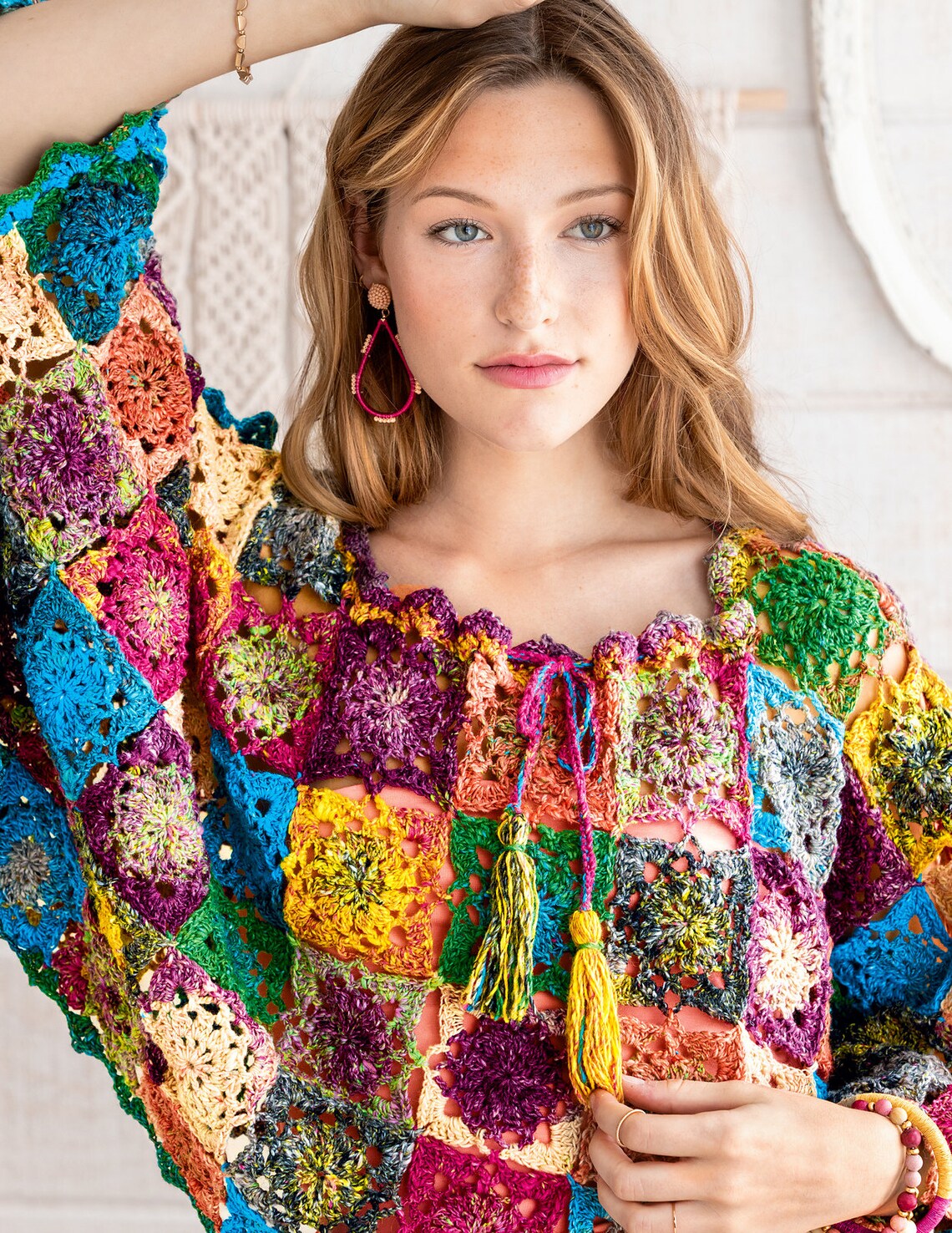 Colorful Crochet Granny Squares Poncho Intermediate Crochet Pattern ...