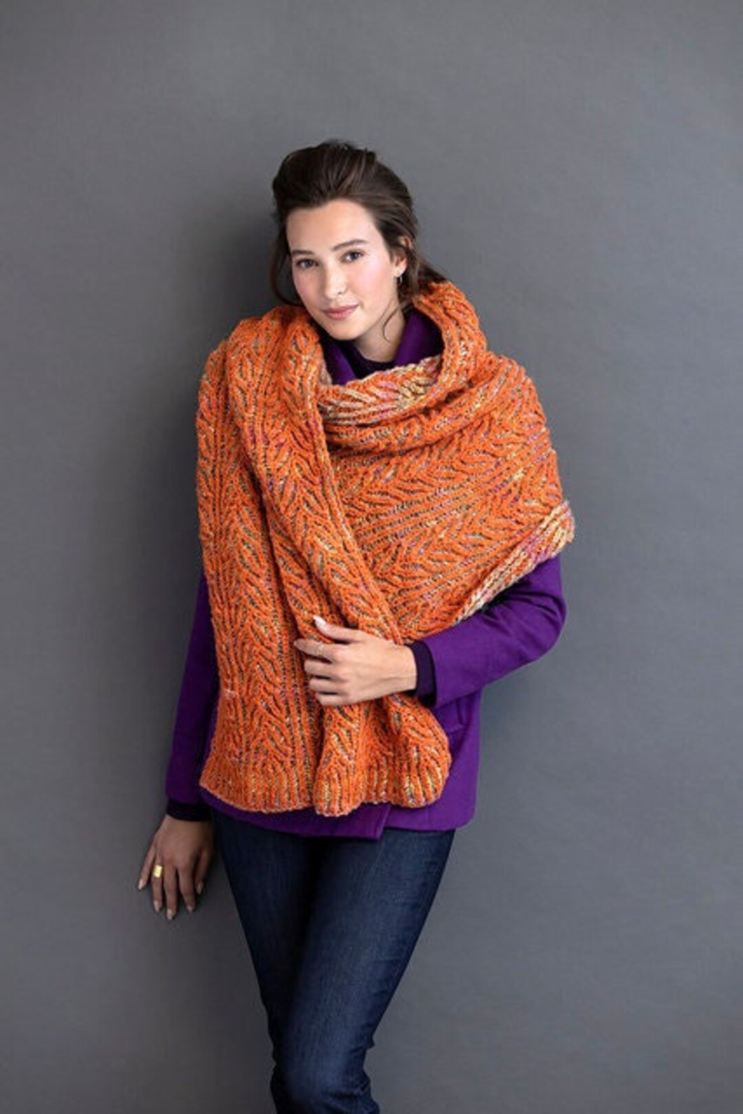 Bulky Shawl Knitting Pattern, Bulky Scarf Knitting Pattern, Orange ...