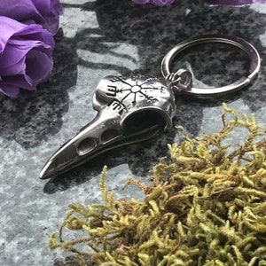 Gothic Raven Skull Keychain, Viking Compass Vegvisir, Nordic Wayfinder ...