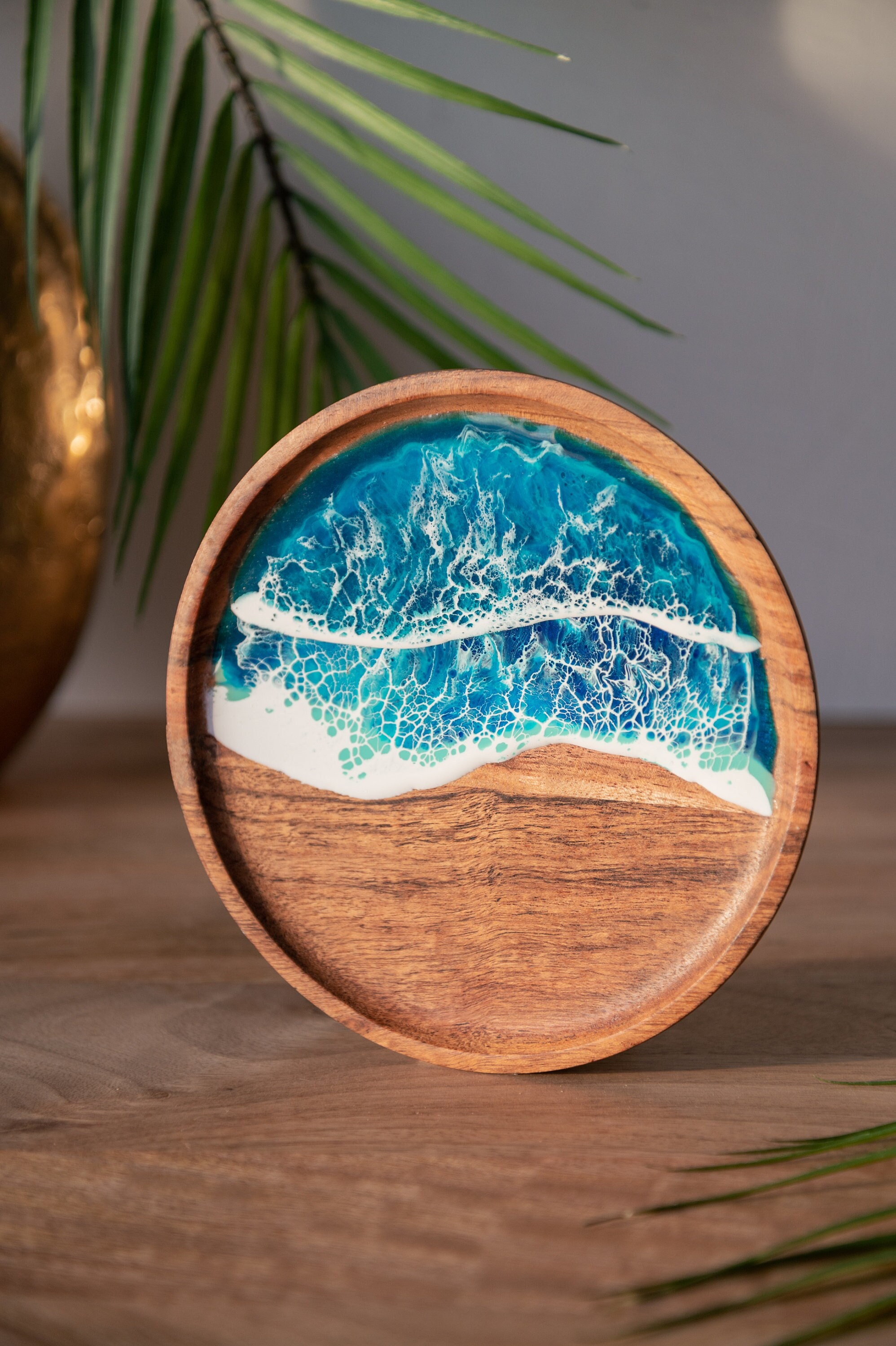 Small 6 Ocean Wave Resin Round Plate, Gift Idea, Ring Dish, Charcuterie ...