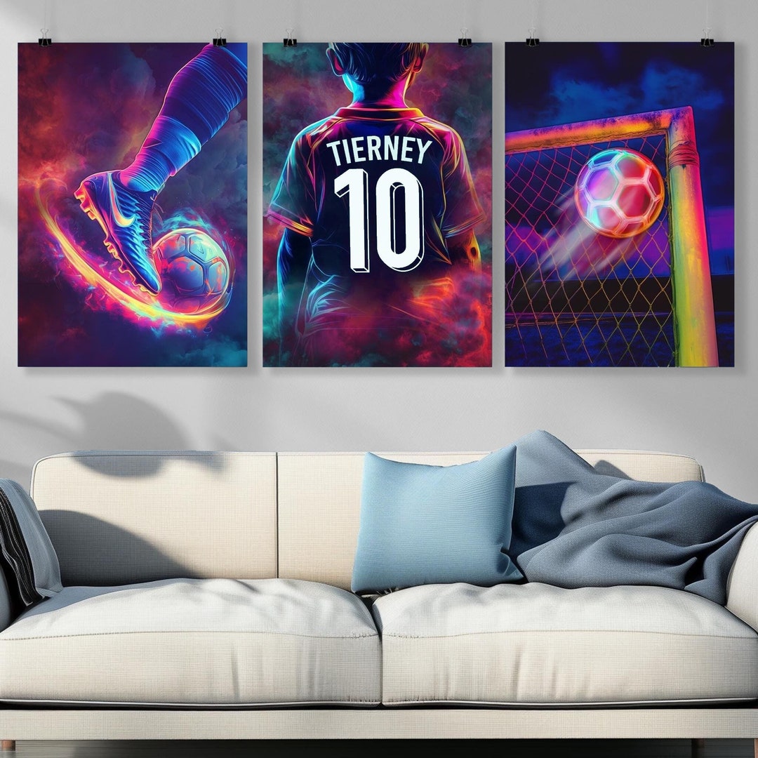 Personalised Football Prints, Set of 3, Football Wall Art Prints, Boys ...