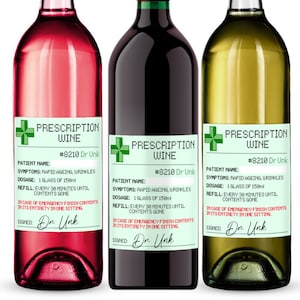 Prescription Wine Labels, Funny Prescription Prosecco Label, Birthday ...