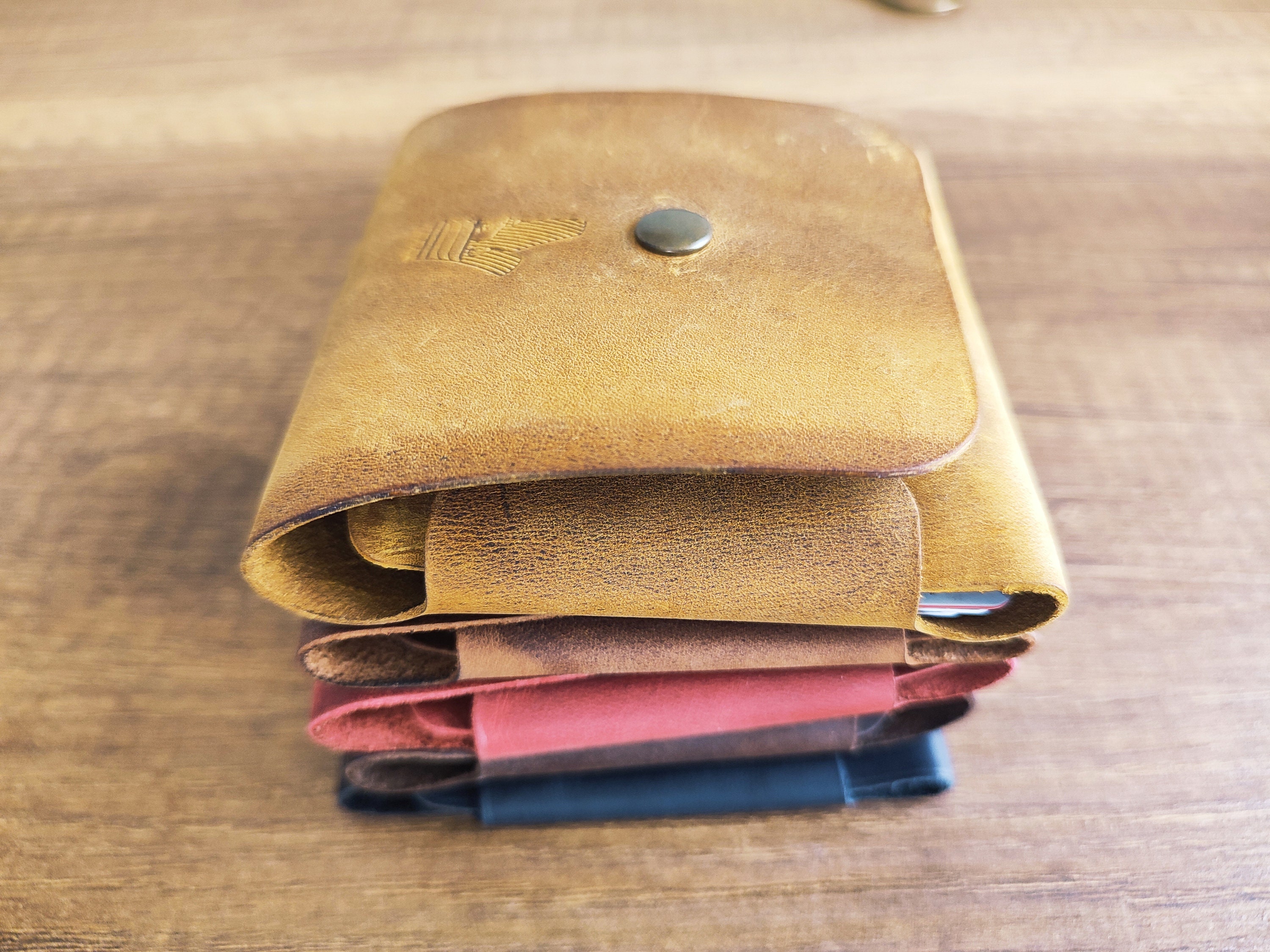 Leather Wallet Minimalist Square Cat Yellow - High-quality Handmade ...