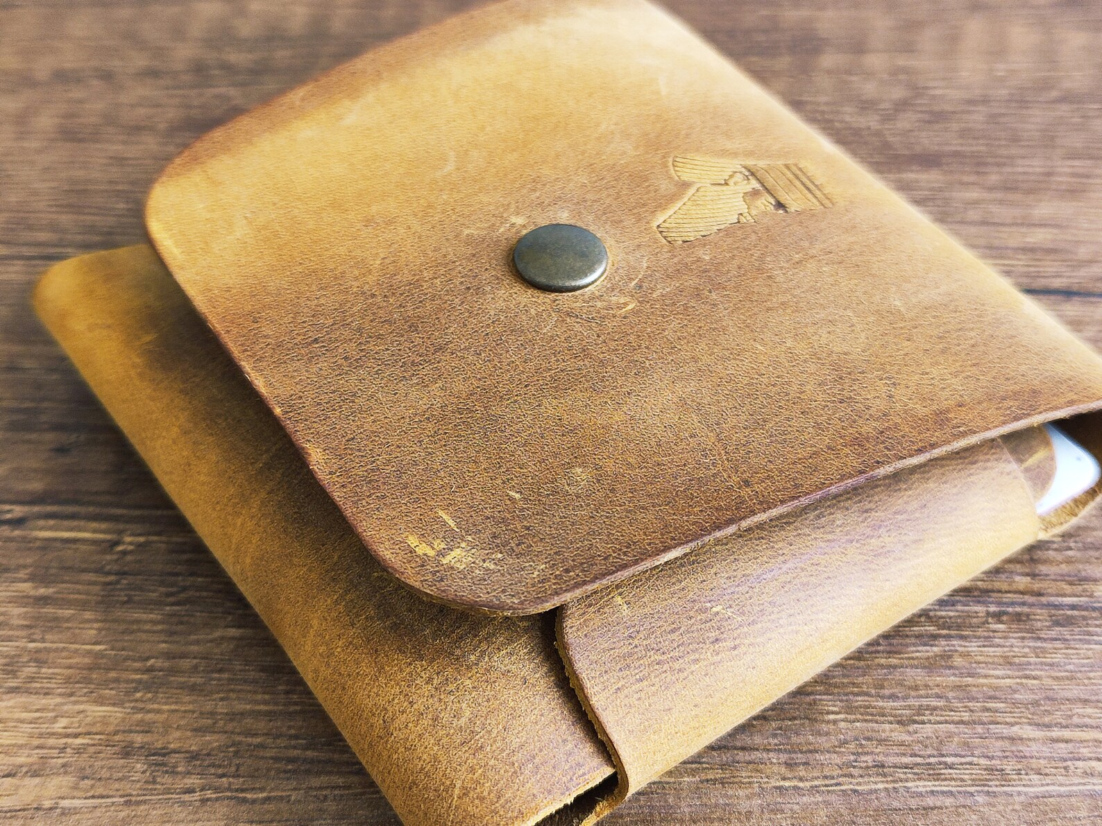 Leather Wallet Minimalist Square Cat Yellow - High-quality Handmade ...