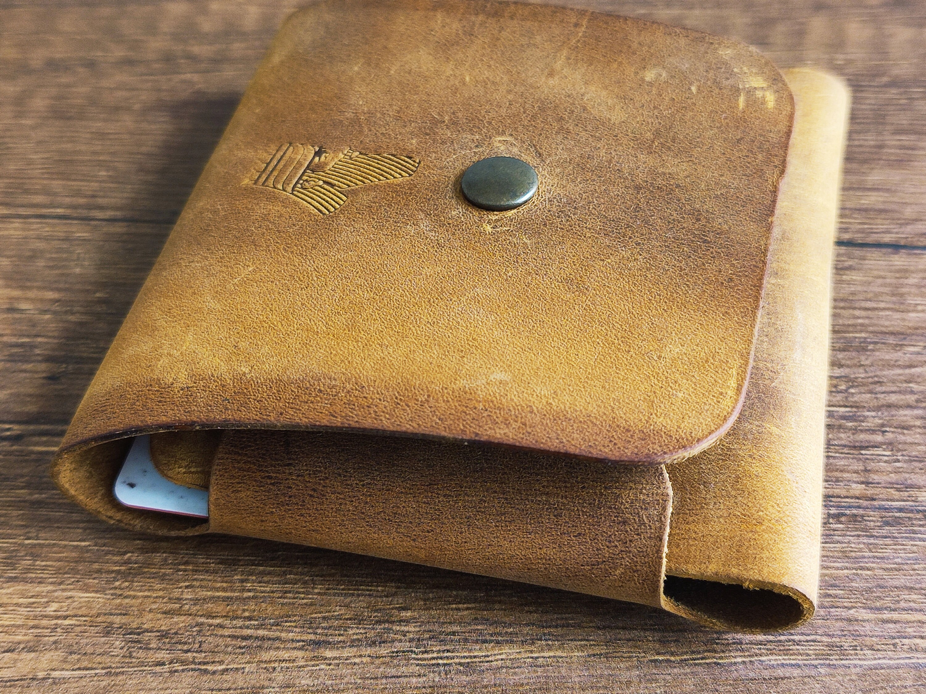 Leather Wallet Minimalist Square Cat Yellow - High-quality Handmade ...