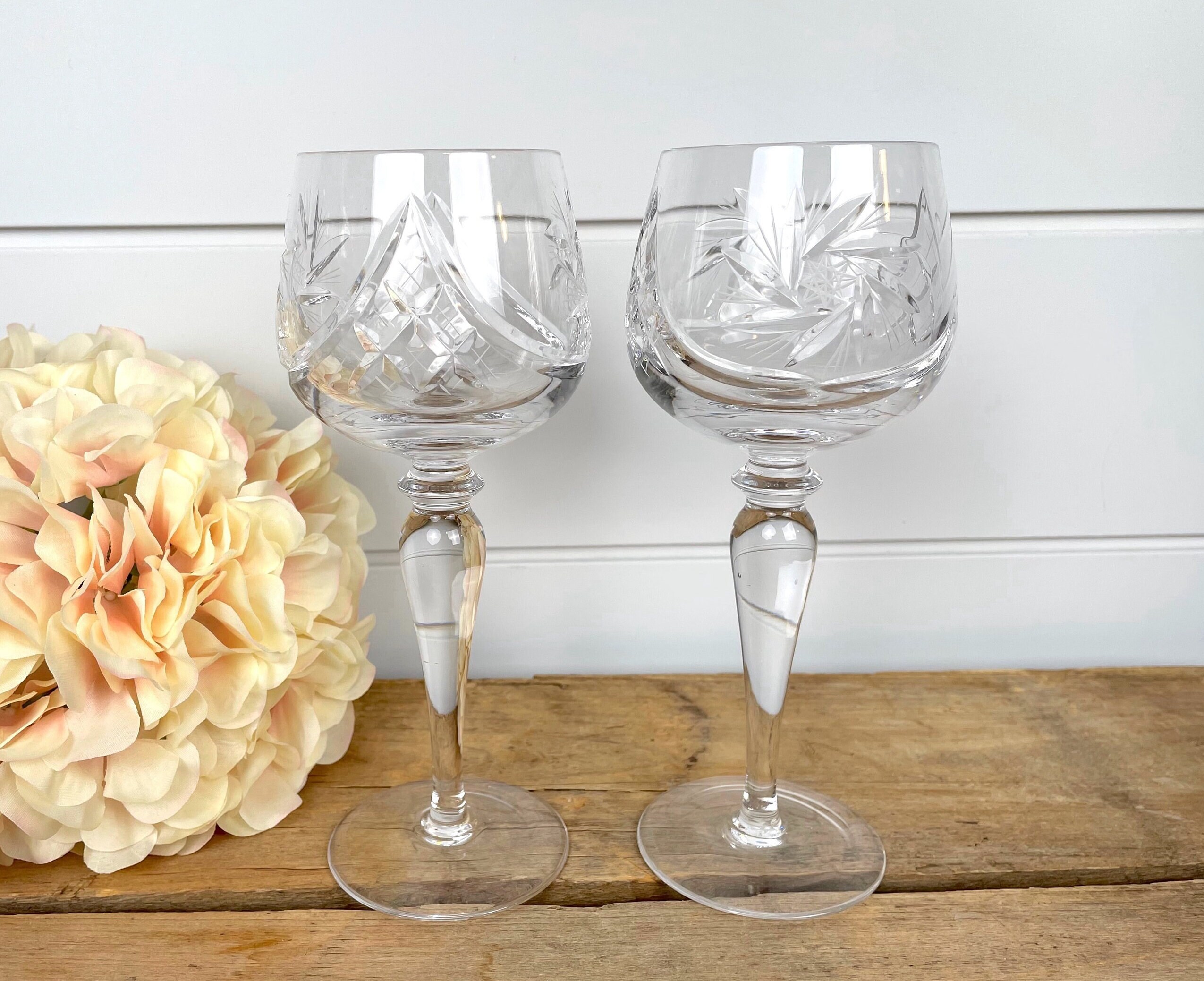 Pinwheel Crystal Hock Wine Glasses, Pair of 2 Vintage Crystal Wine ...