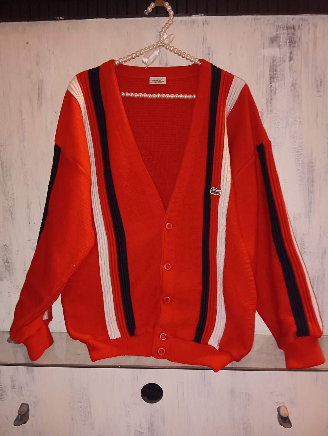 Late 60s – Early 70s Men Vintage Lacoste Oversize Bomber Alligator Red ...