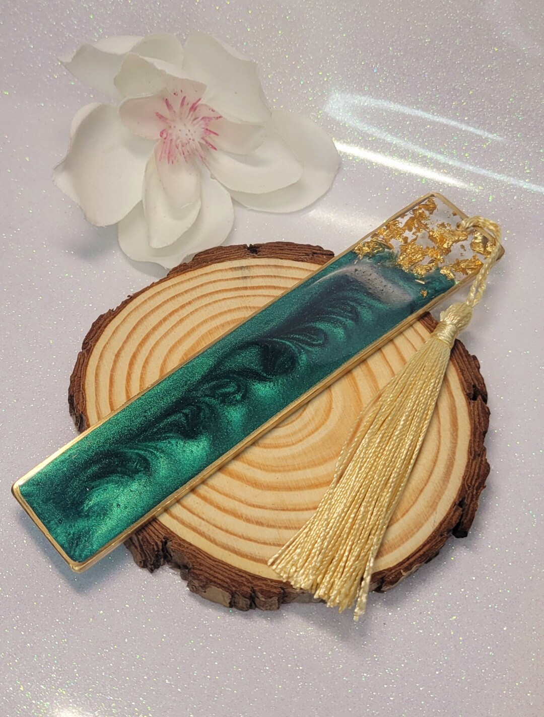 Bookmark, Elegant Bookmark, Emerald Green and Gold, Book Accessories ...