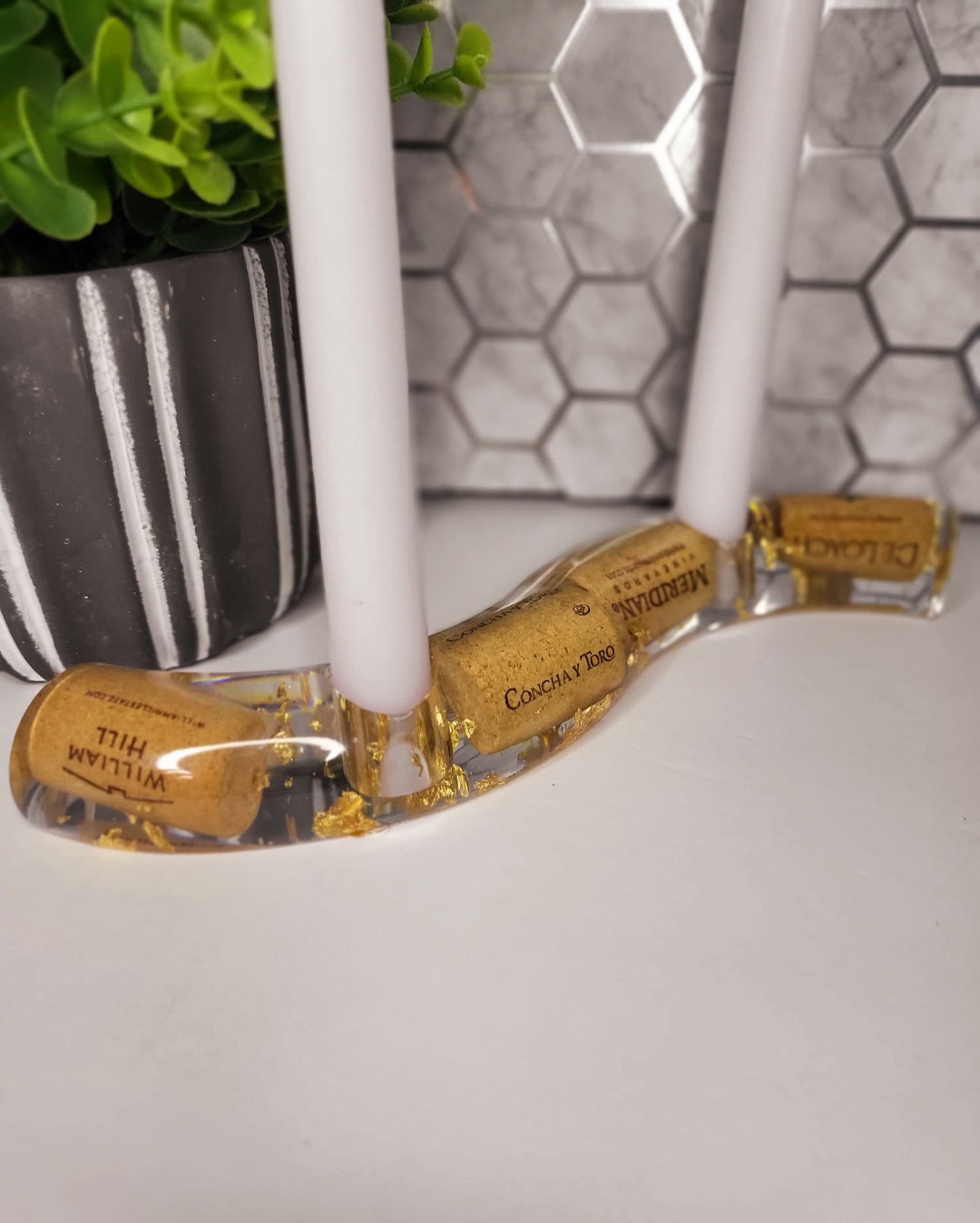 Wavy Candle Holder, Candle Holder, Resin, Corks, Home Decor, Wine Bar ...