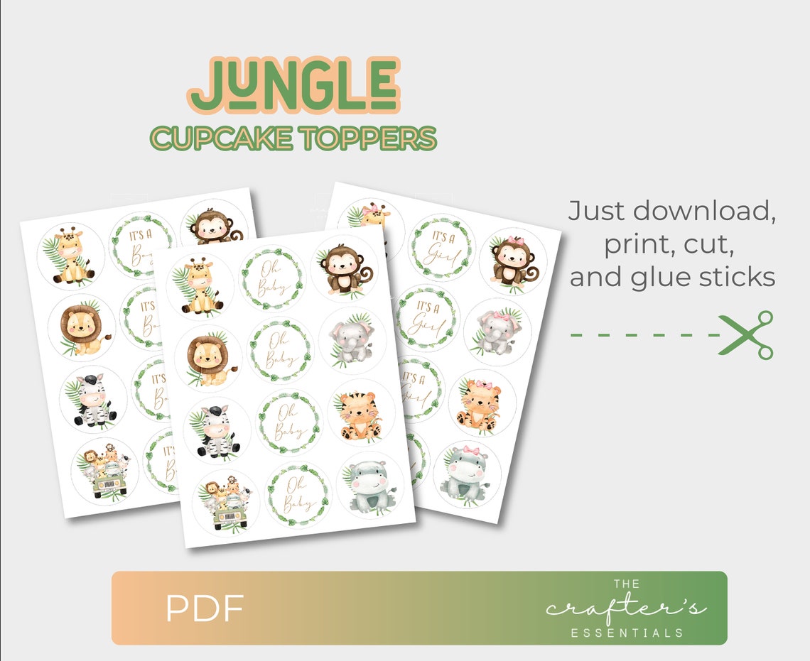 Jungle Cupcake Toppers DIGITAL PDF File Safari Forest - Etsy