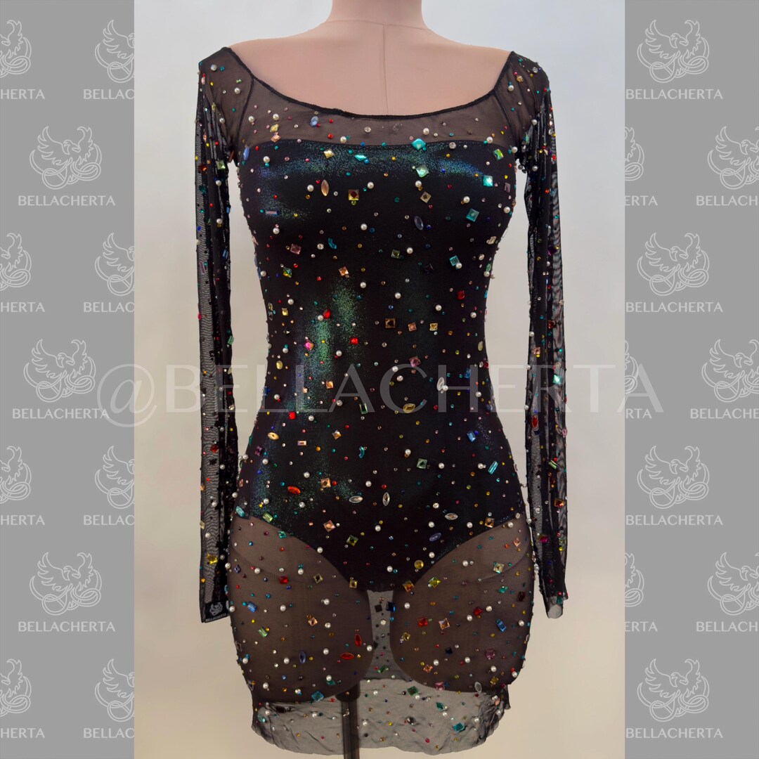 Transparent See Through Mesh Bodycon Mini Dress Embelished With Pearls ...