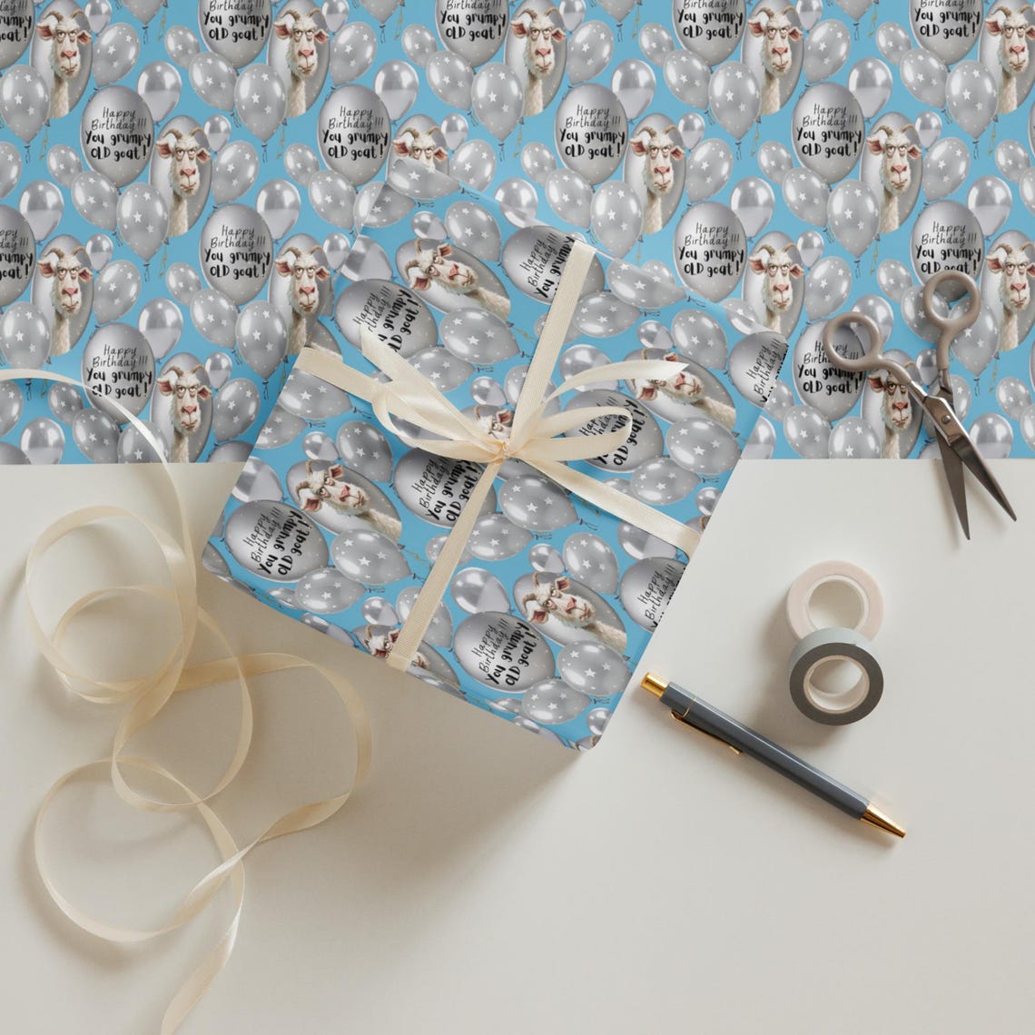 Happy Birthday You Grumpy Old Goat Wrapping Paper Sheets Novelty Funny ...