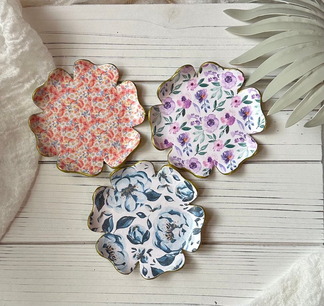Clay Floral Trinket Dishes for Jewelry Clay Handmadr Dishes Trinket ...