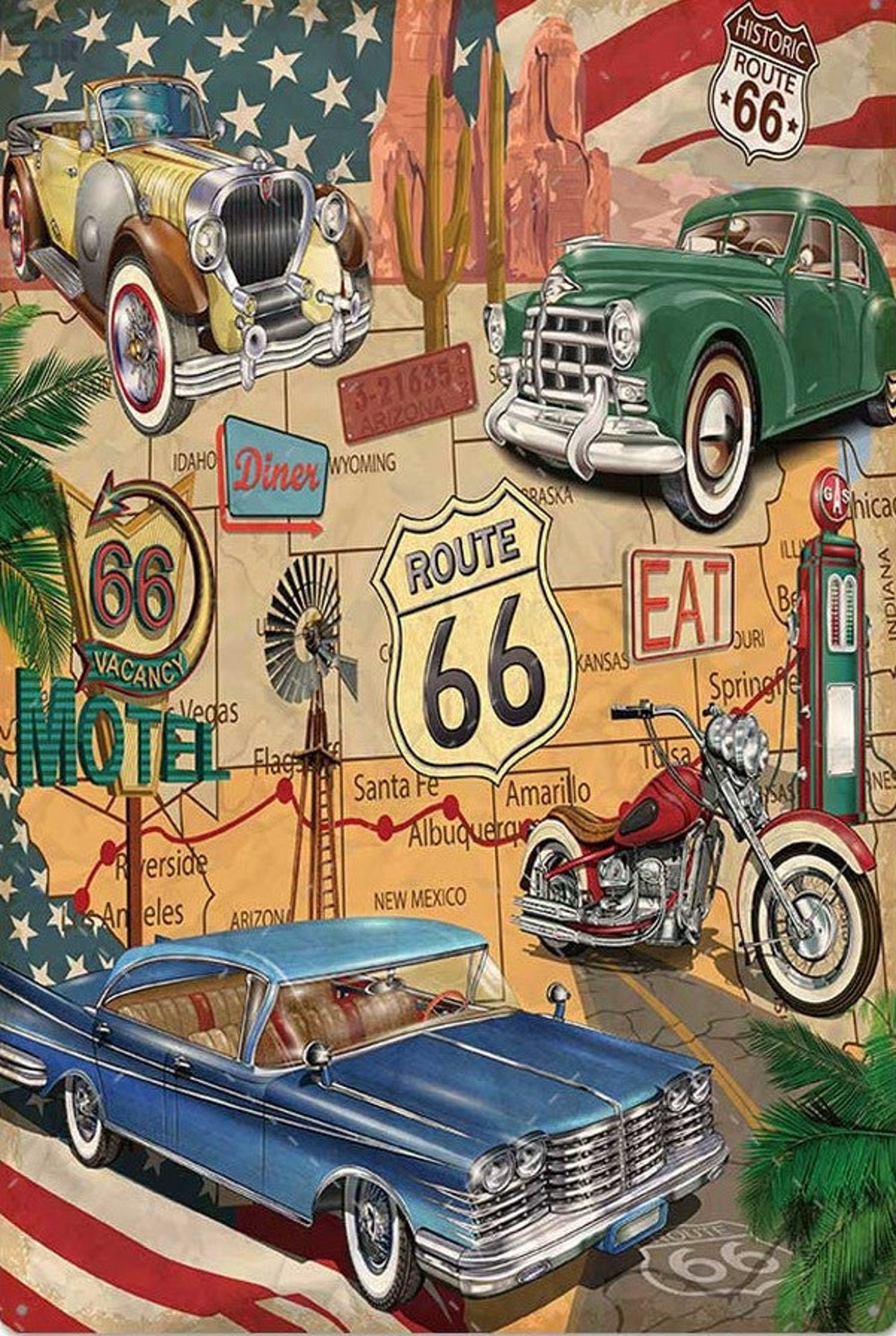Route 66 Vintage Tin Signs 10 Varieties Available Nostalgic Wall Decor ...
