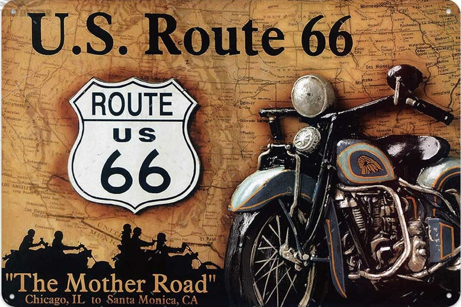 Route 66 Vintage Tin Signs 10 Varieties Available Nostalgic Wall Decor ...