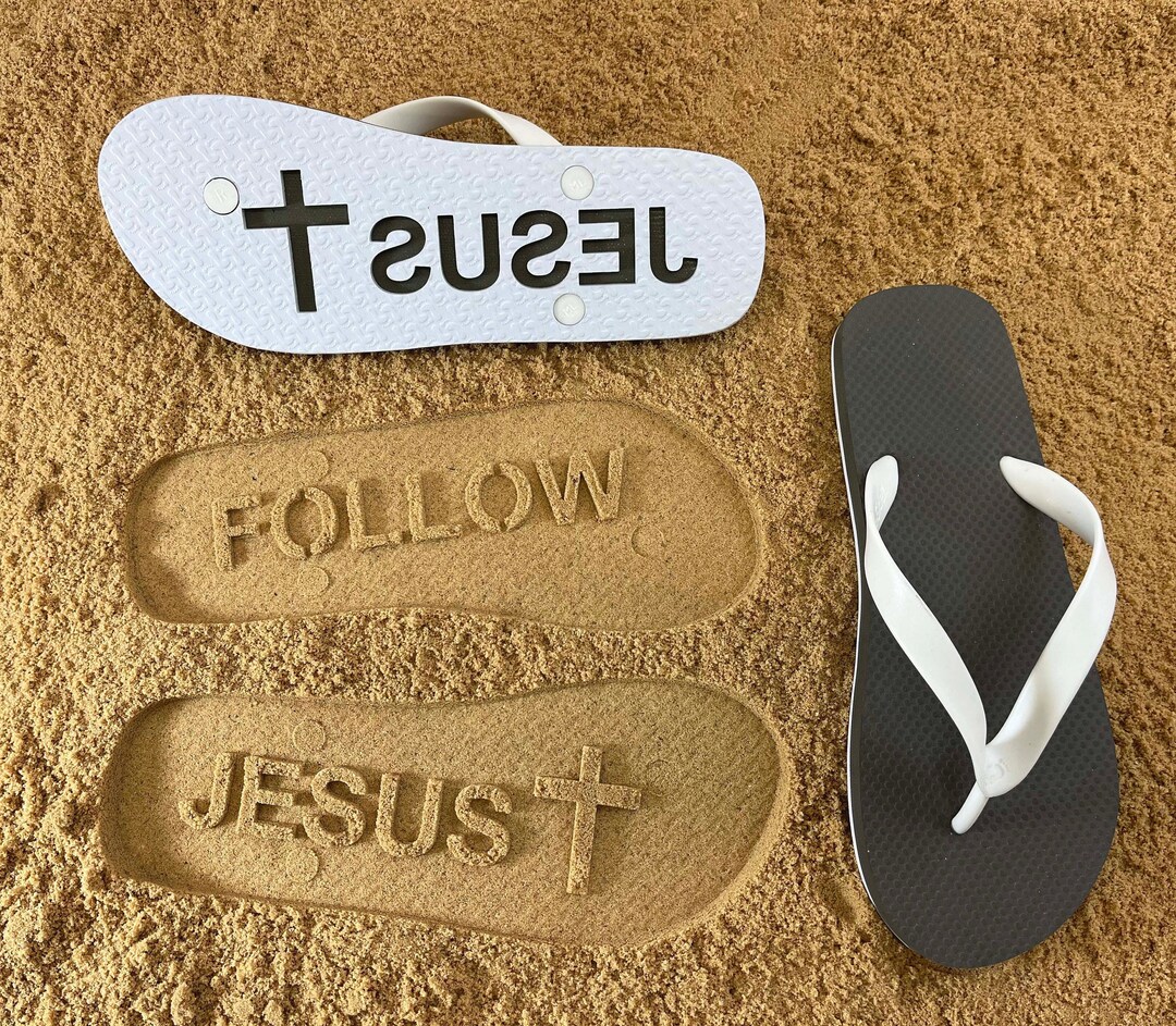 FOLLOW JESUS Flip Flops With Sand Imprint - Many Colors to Choose From ...