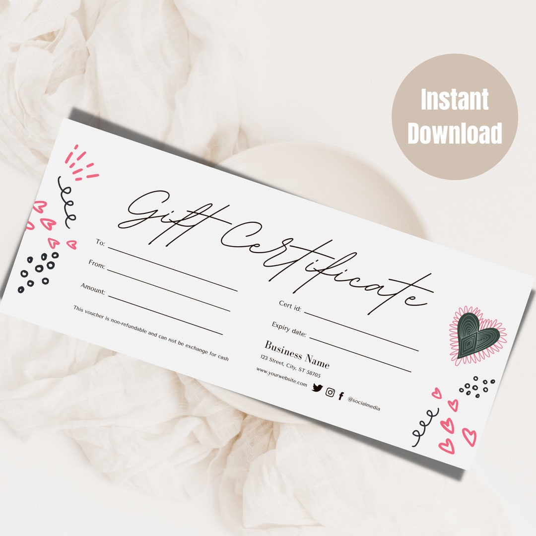 VALENTINES Gift Certificate Template/ Holiday Editable Gift Voucher ...