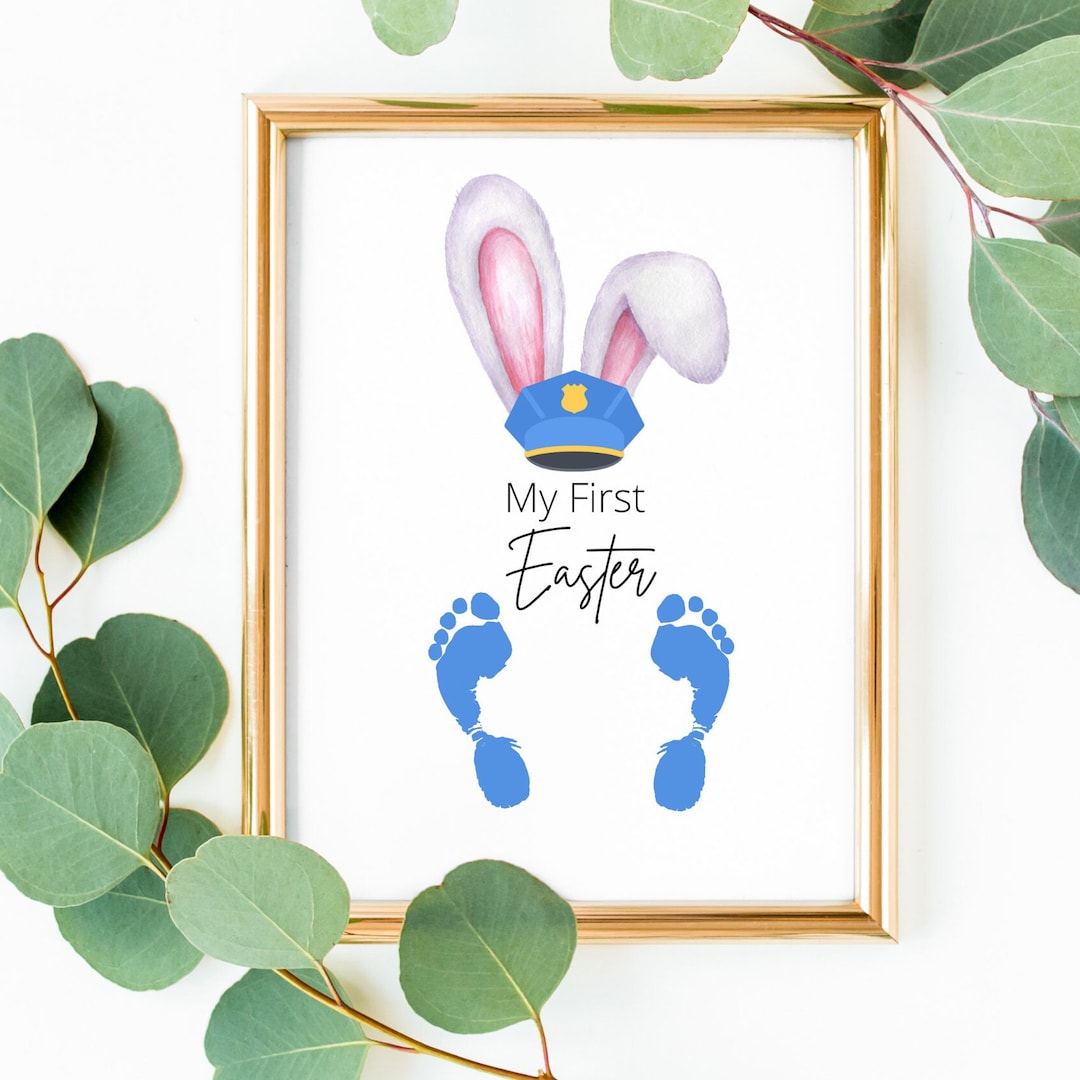 Police Officer Gift for Dad, My First Easter Baby Police Footprint Art ...