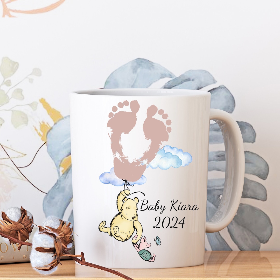 Custom Baby Footprint Mug, Winnie the Pooh Mug, Handprint Mug, Newborn ...