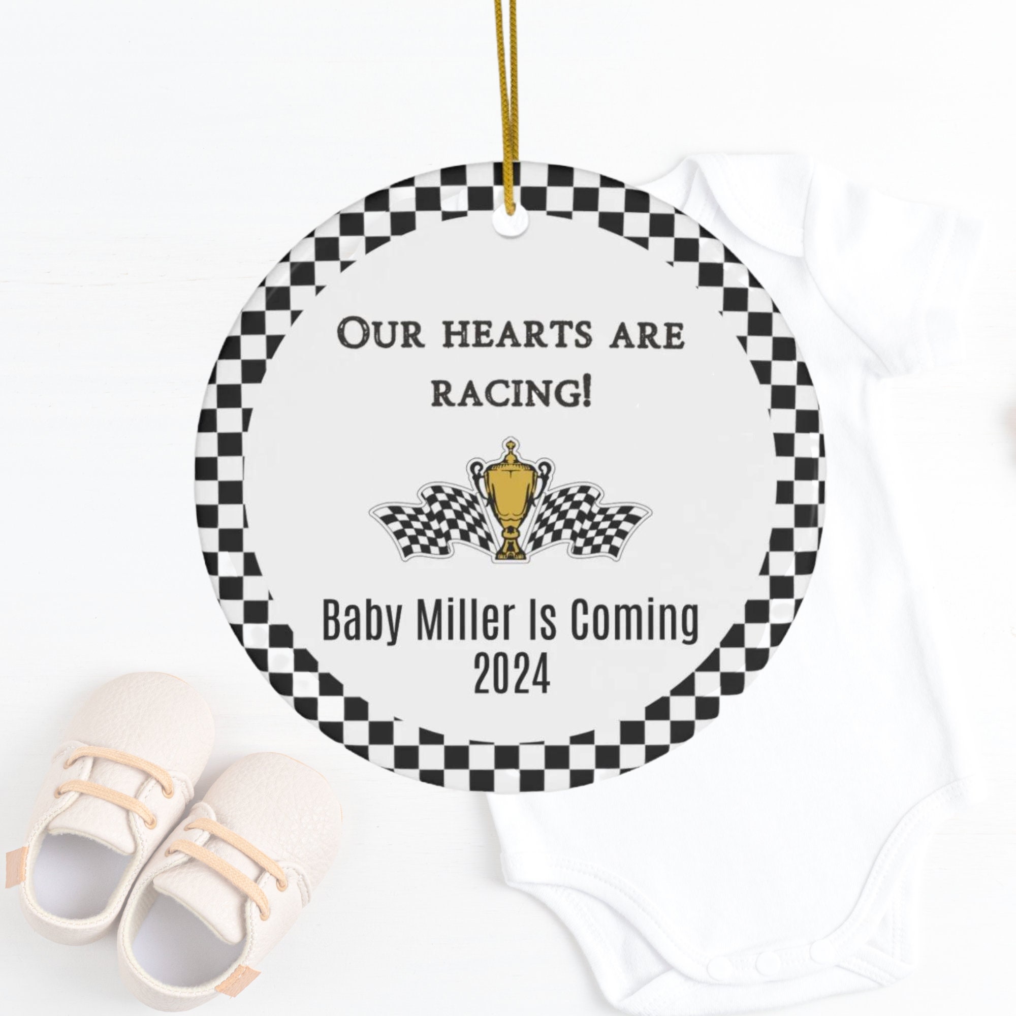 Custom Racing Pregnancy Announcement Ornament, Daddy's Little Racing ...