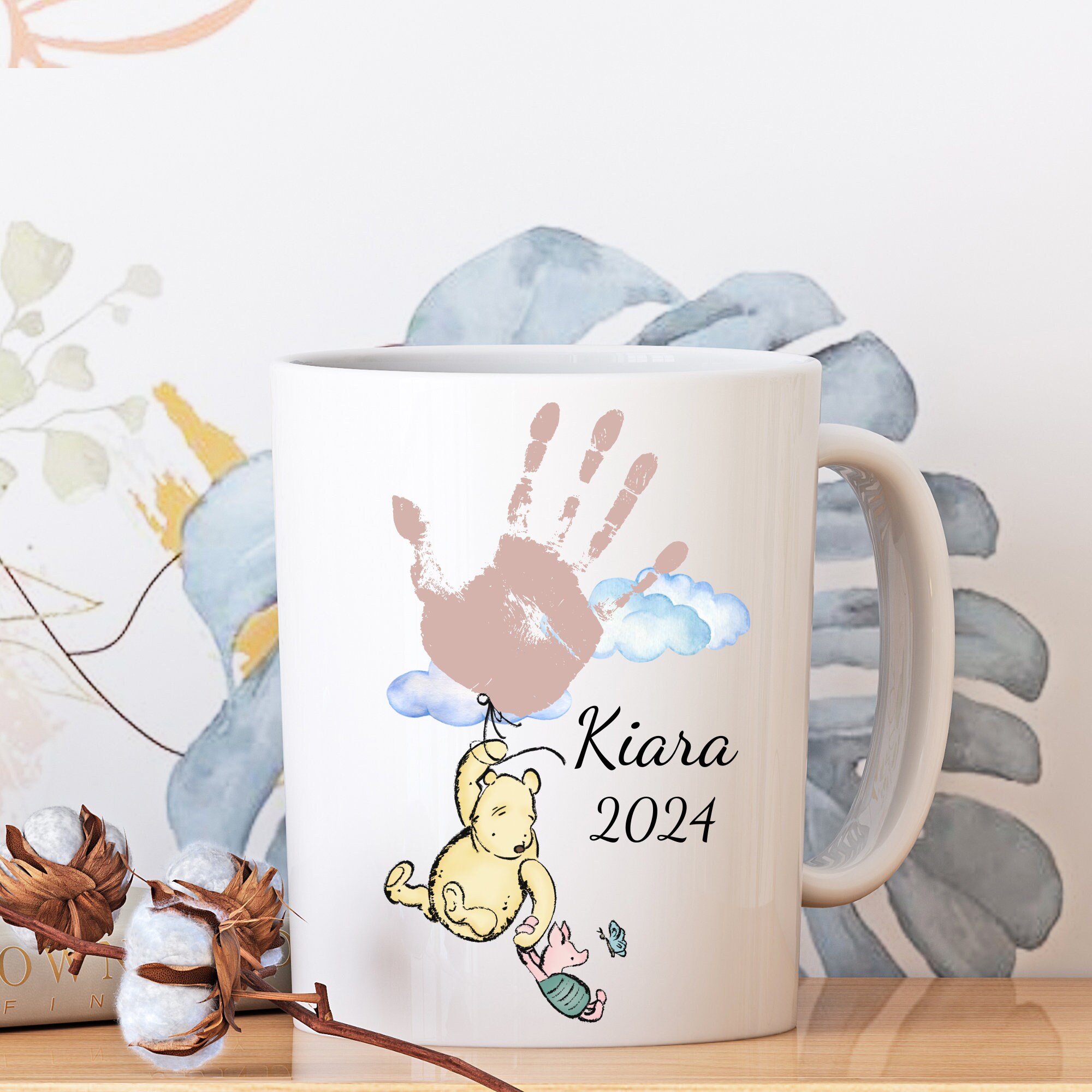 Custom Baby Footprint Mug, Winnie the Pooh Mug, Handprint Mug, Newborn ...