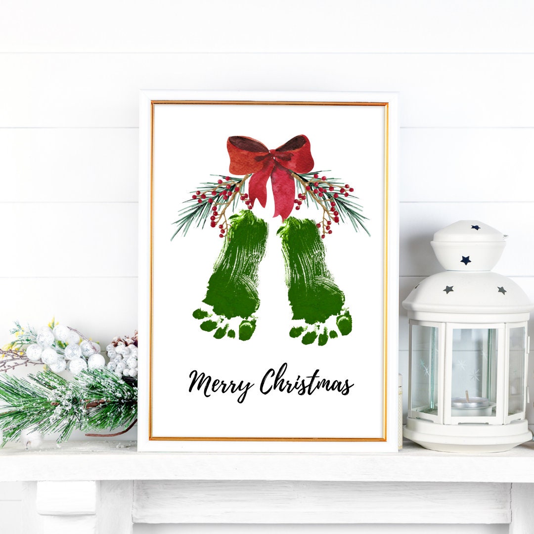 Christmas Handprint Footprint Art, Xmas Bow Mistletoes, Kids Baby ...