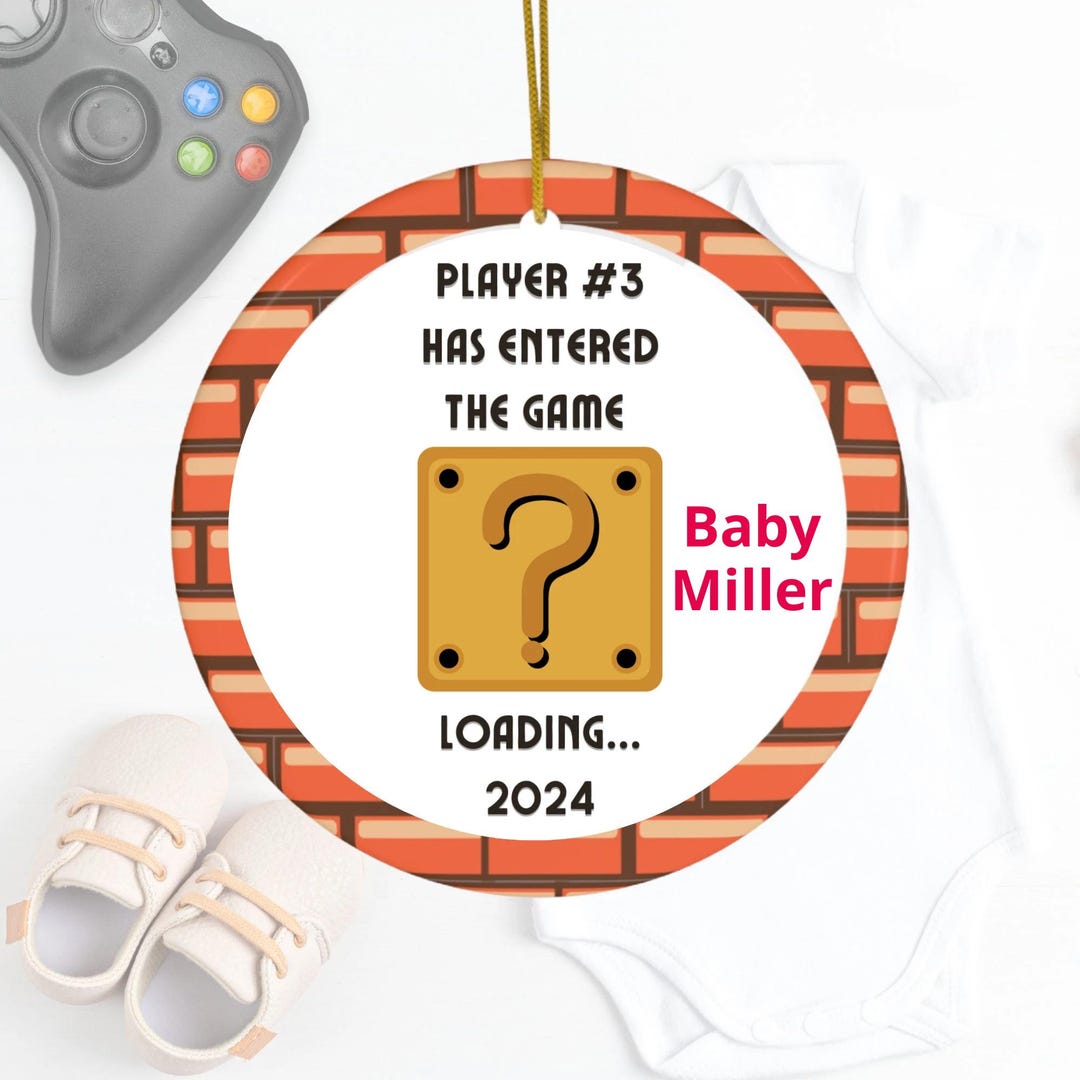 Funny Video Game Player Baby Announcement Ornament, Player 3 Entered ...