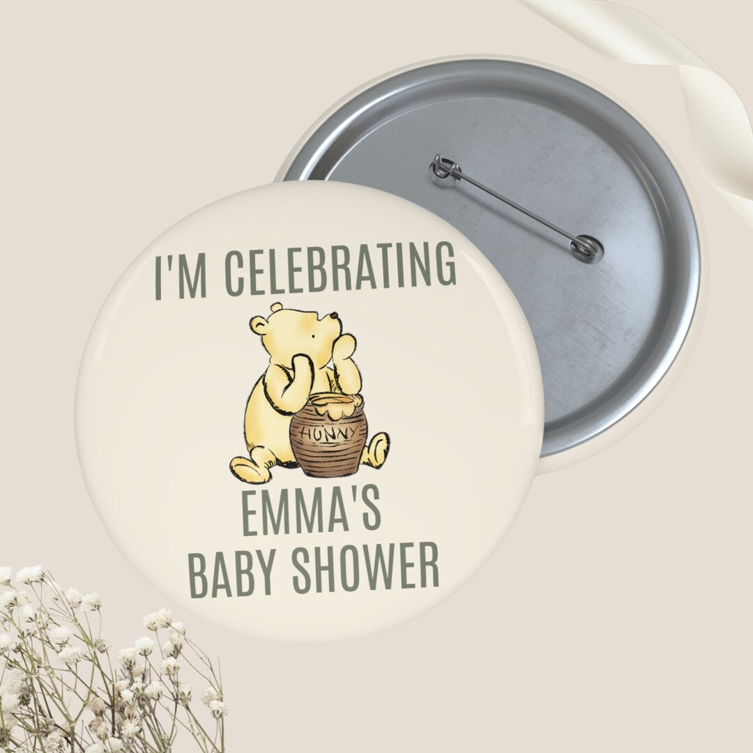 Pooh Baby Shower Buttons, Custom Neutral Baby Shower Buttons, Custom ...