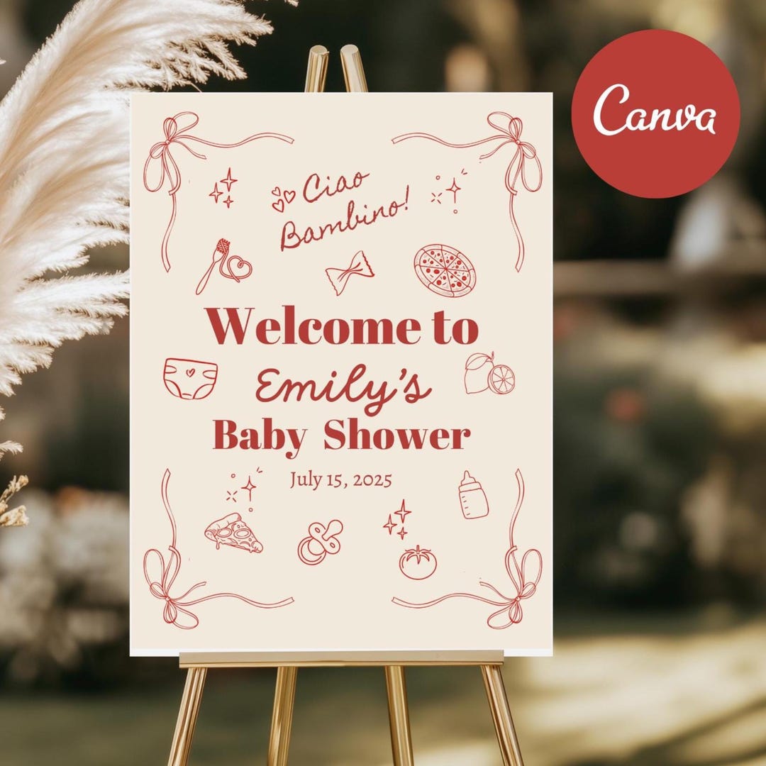 Ciao Bambino Baby Shower Welcome Sign, Hand Drawn Italian Theme Baby ...