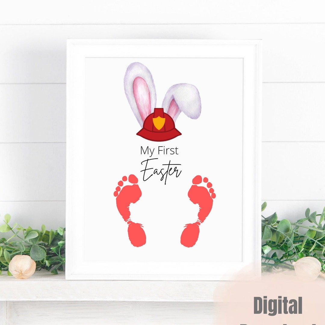 Fireman Daddy Gift, My First Easter Baby Firefighter Footprint Art ...