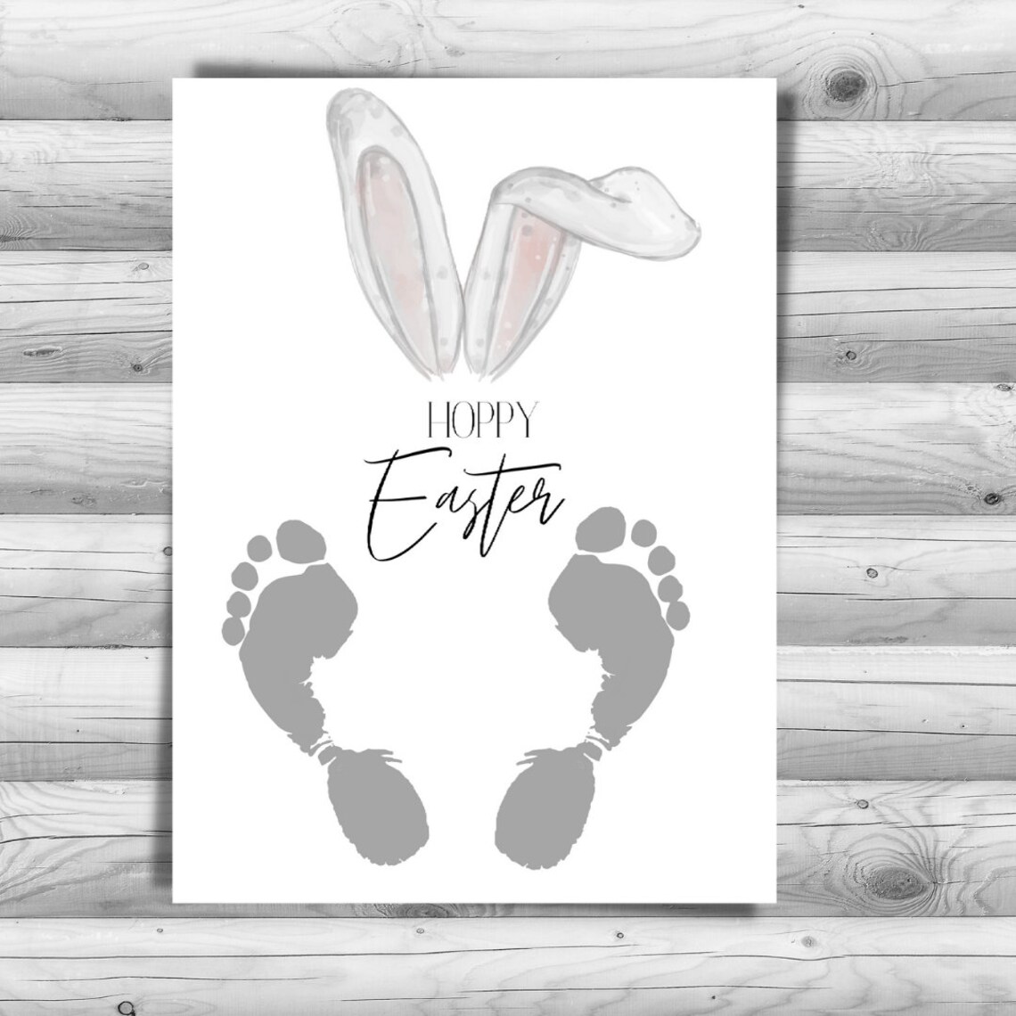 Hoppy Easter Bunny Baby Footprint Art Hoppy Easter Grey - Etsy