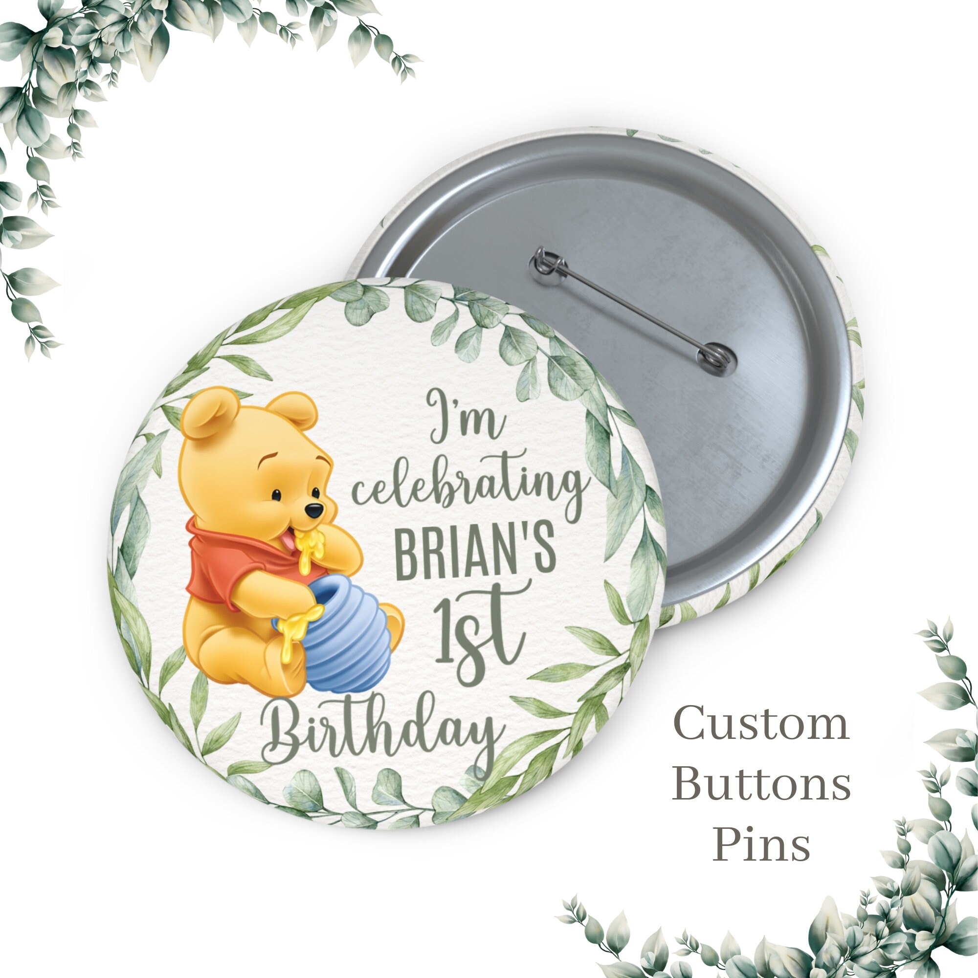 Baby Pooh Buttons, Custom 1st Birthday Buttons, Custom Pooh Buttons ...