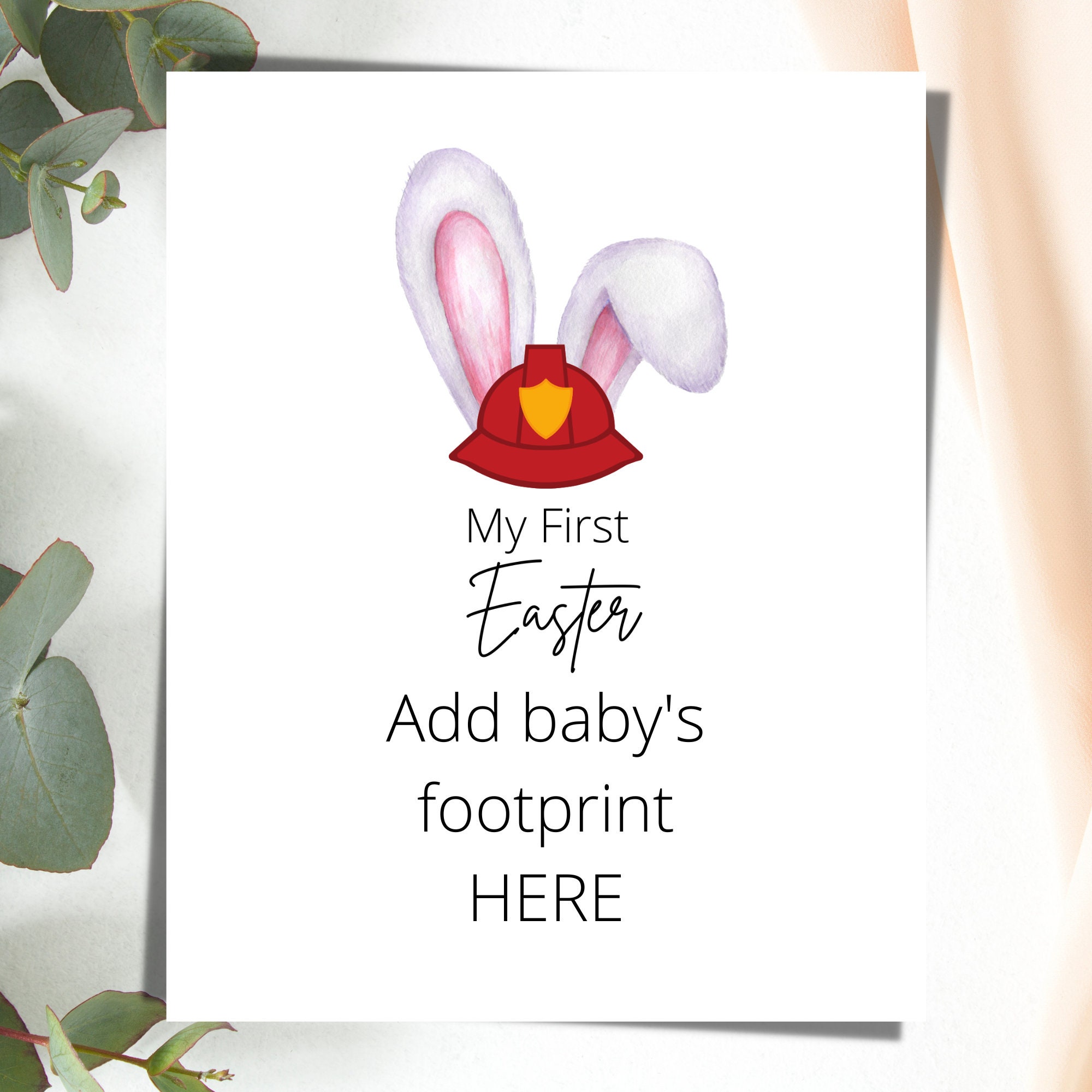 My First Easter Baby Firefighter Footprint Art Easter Bunny - Etsy