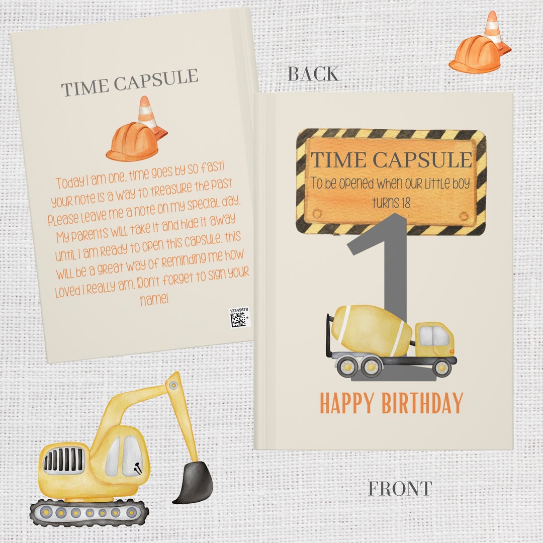 Construction Time Capsule, Dump Truck First Birthday Guestbook, 1st ...