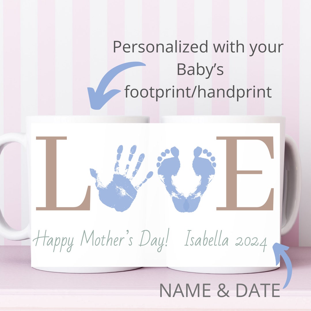 Custom Baby Handprint Mug, LOVE Baby's First Mother's Day, First Time ...