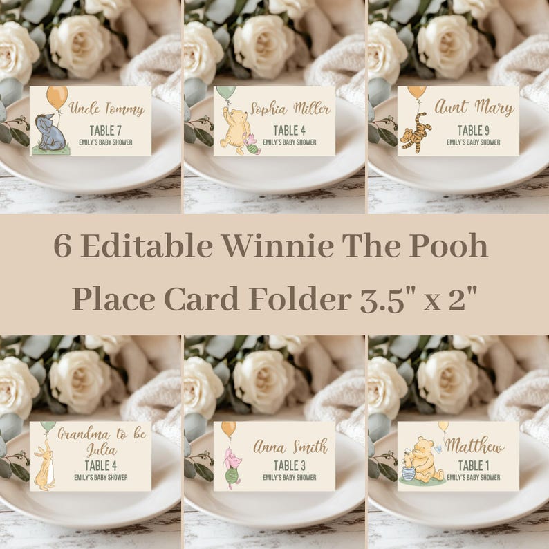 Editable Winnie the Pooh Place Card, 6 Style Cards, Winnie the Pooh ...
